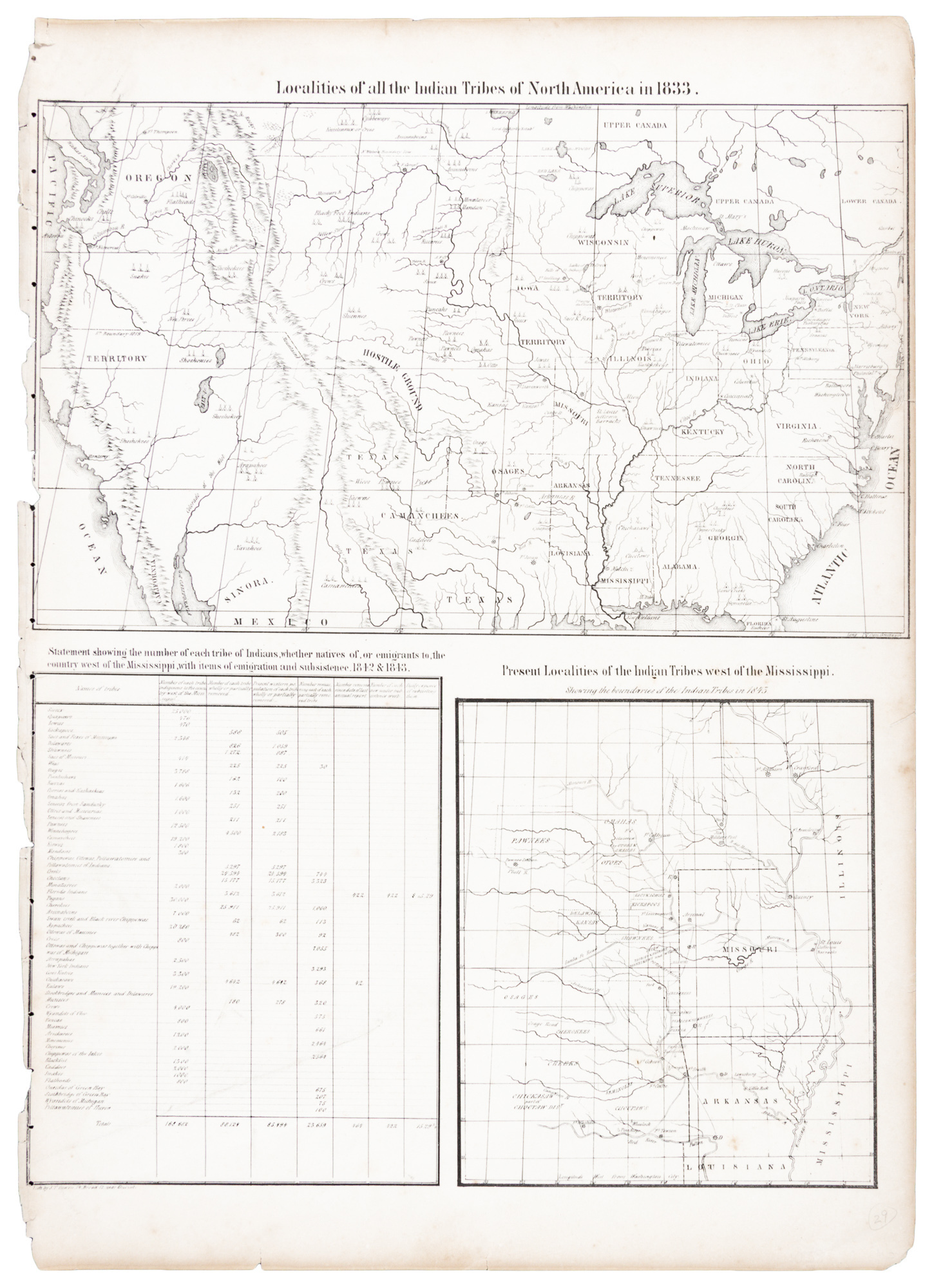 Two maps and a chart on one sheet relating to Indian tribes in the ...