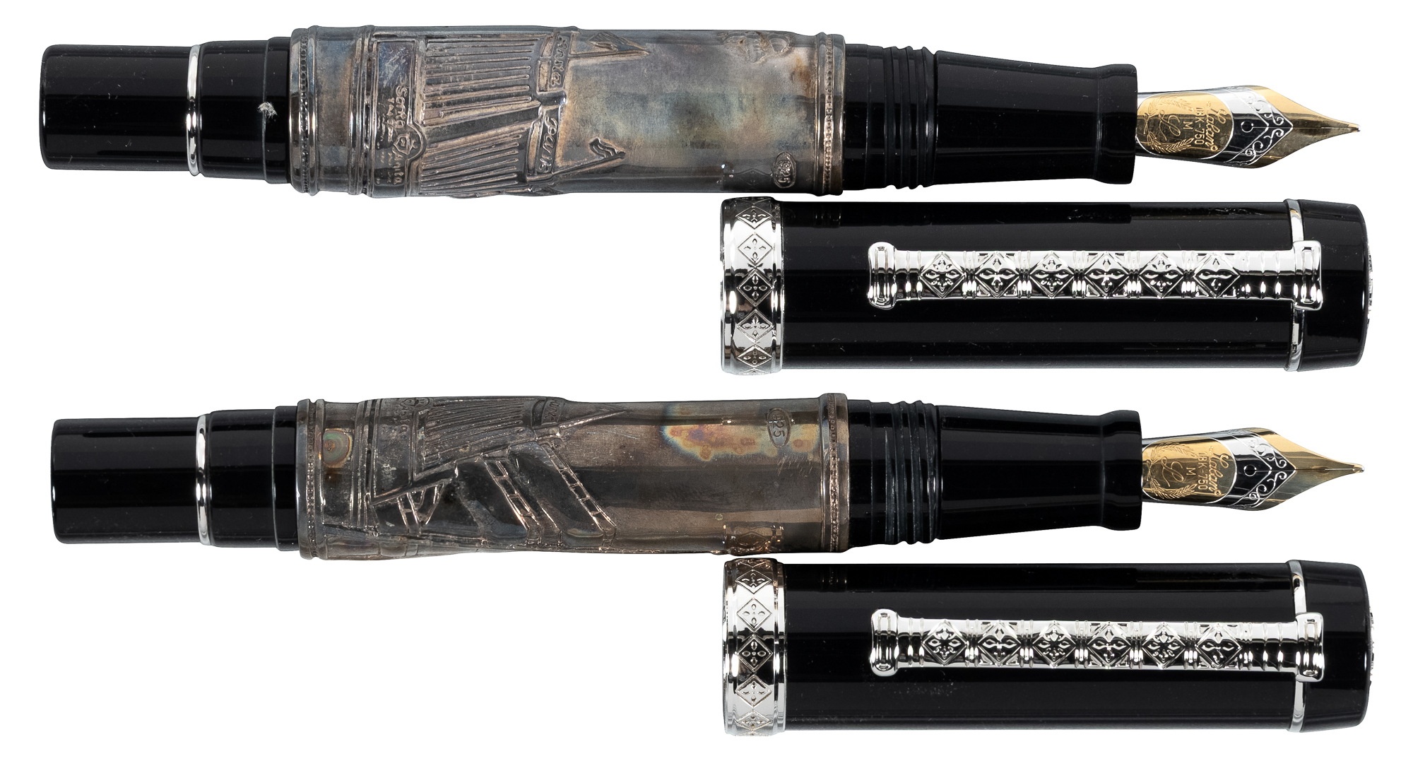 LABAN: Two Sterling Silver and Wood Fountain Pens
