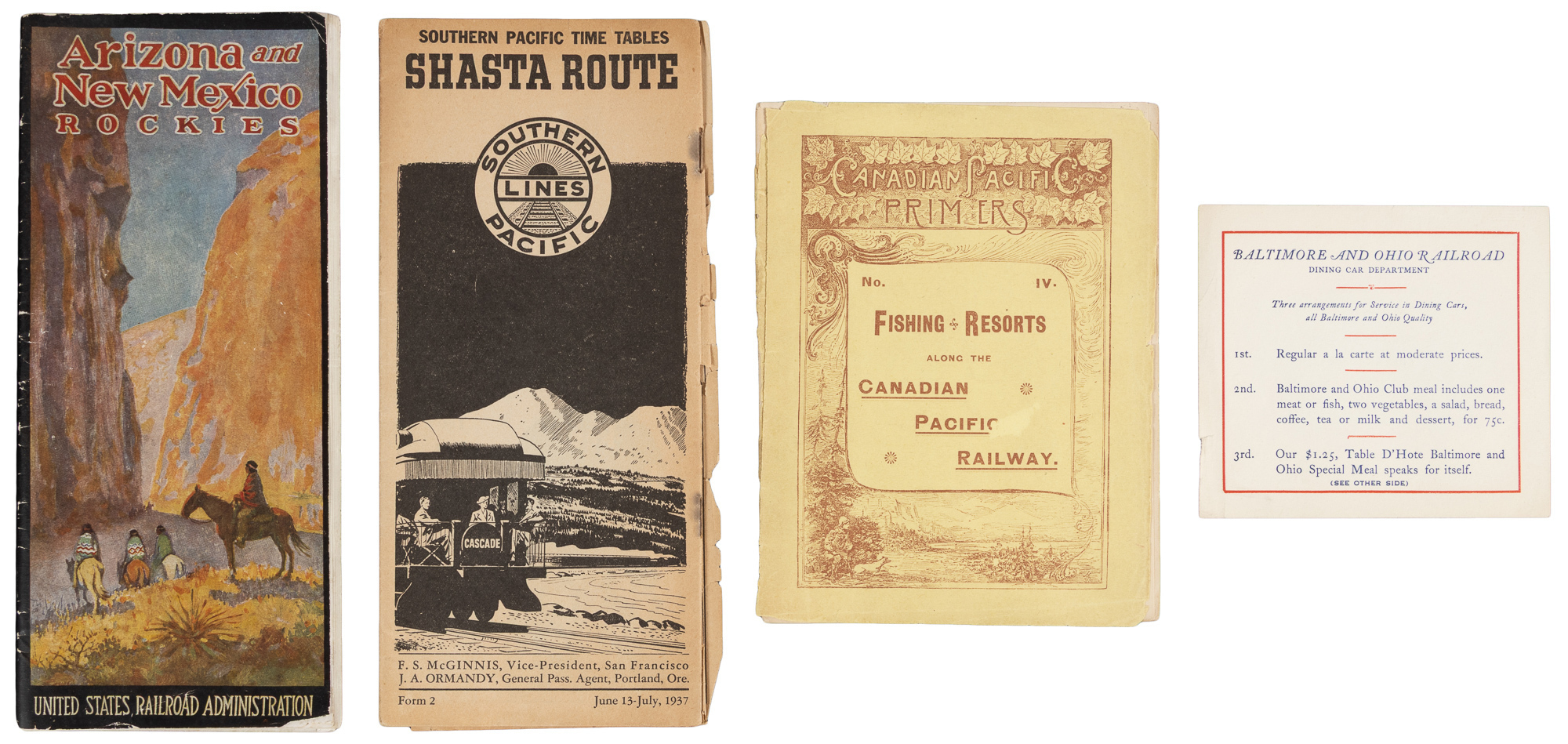 Three publications from railroad companies, with one piece of dining ...