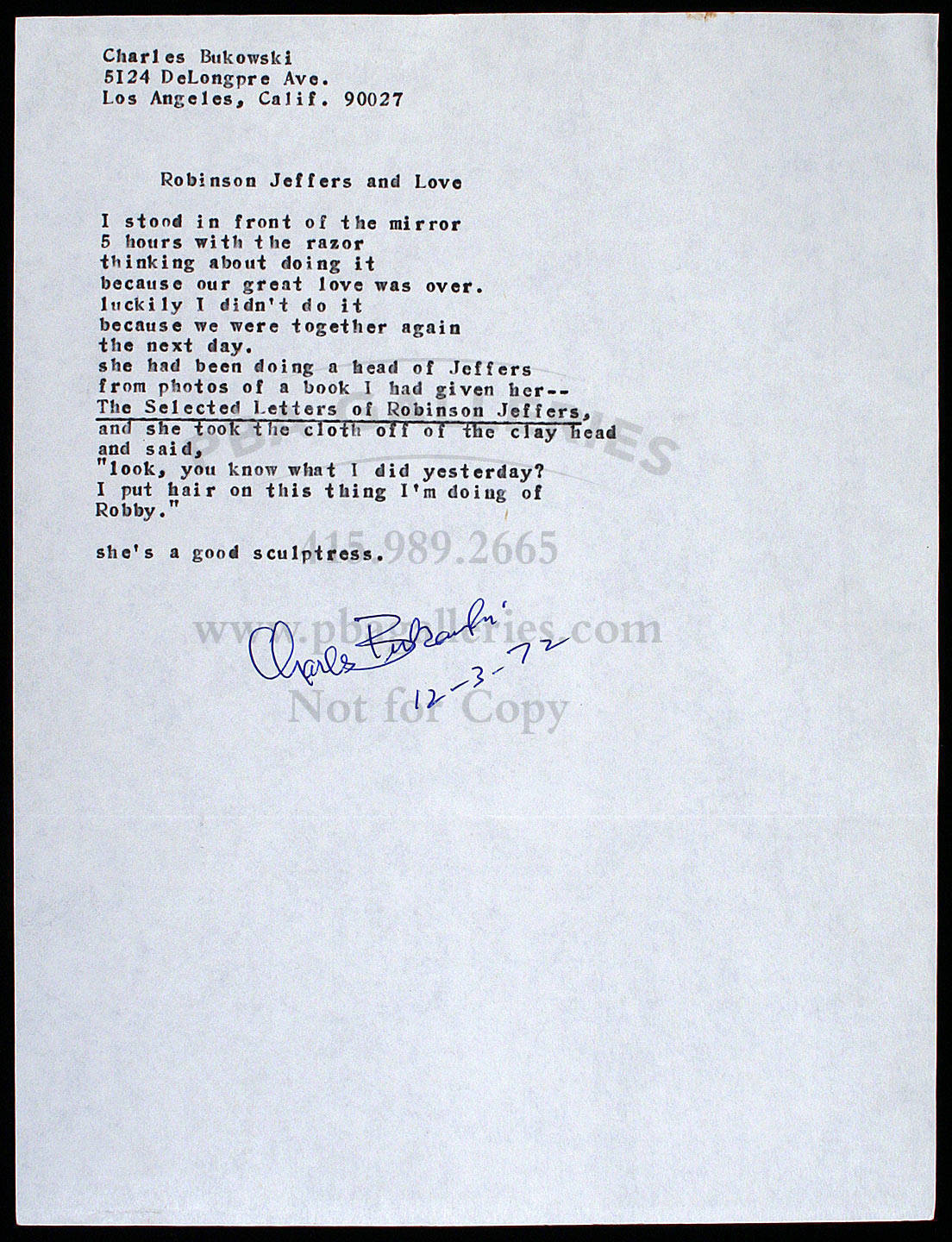 Bukowski’s unpublished love letters to Linda King (all that are known ...