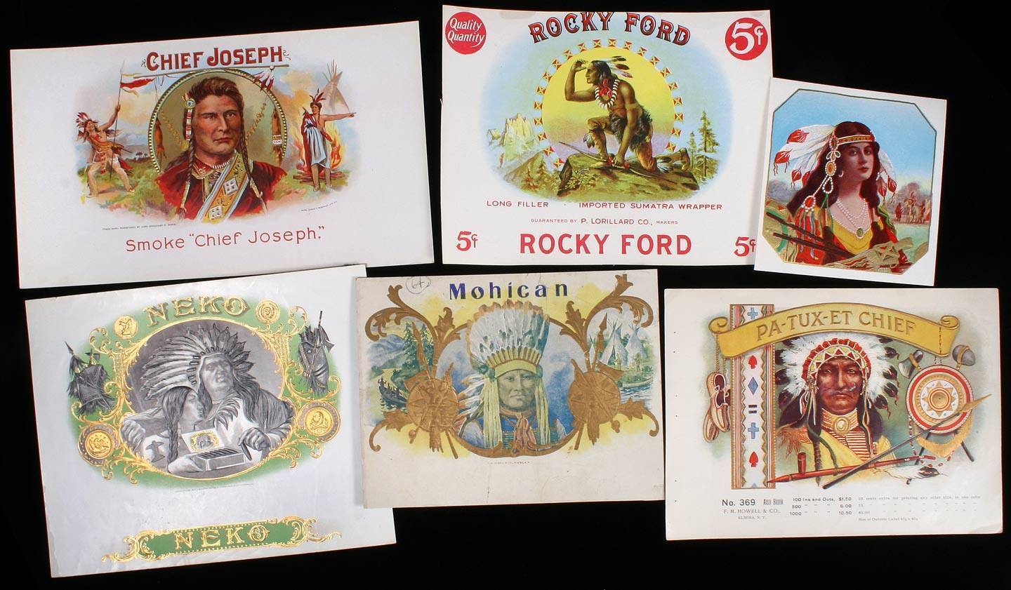 Lot of 13 American Indian Inner & Outer Cigar Box Labels