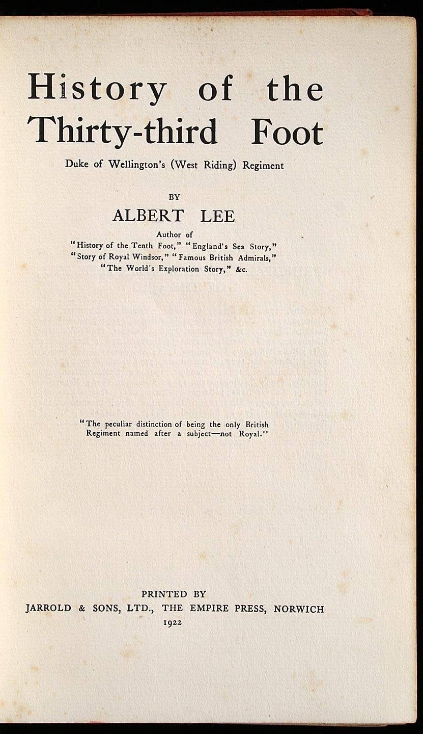 History of the Thirty-third (33rd) Foot, Duke of Wellington's (West ...