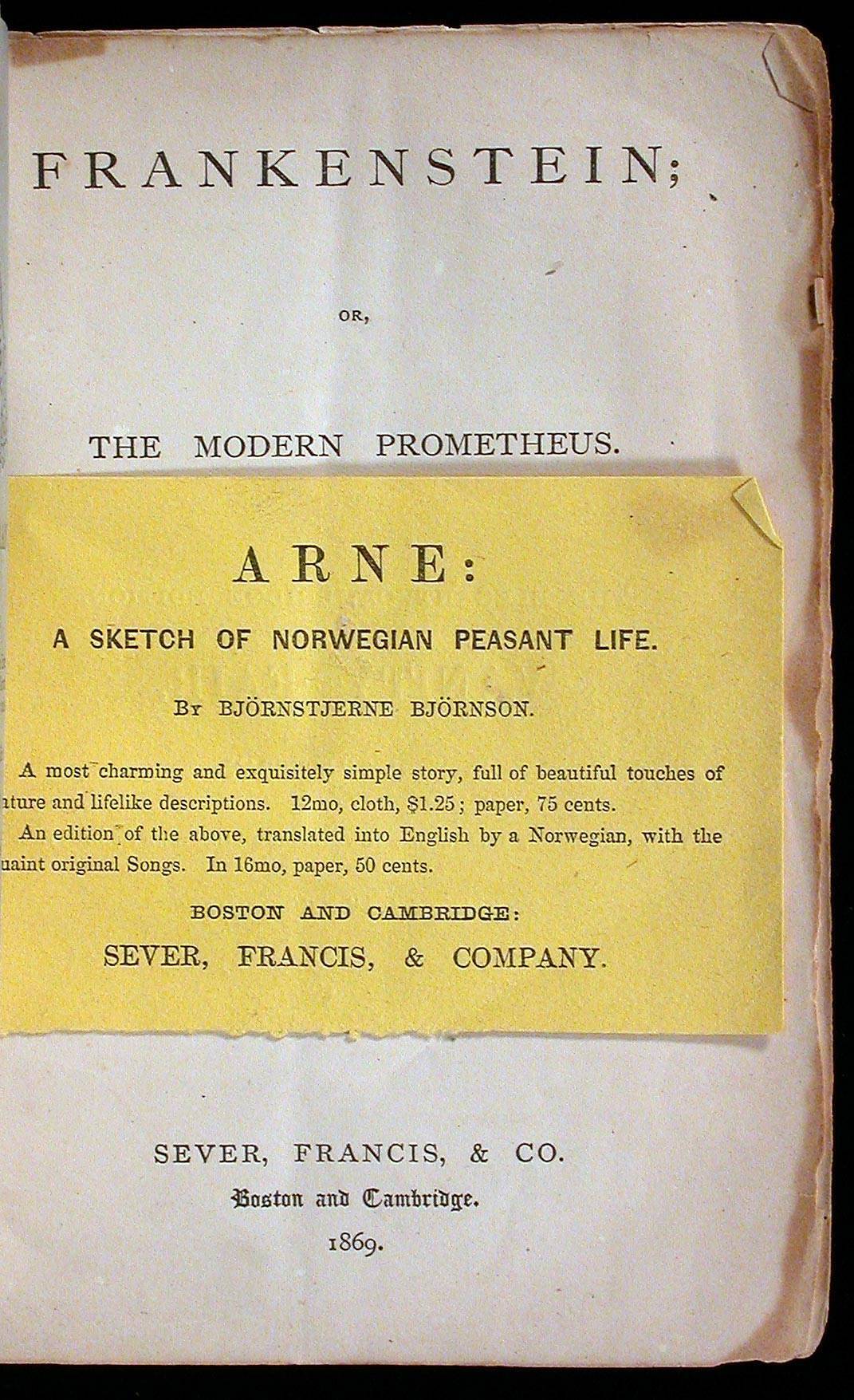 Frankenstein; or, the Modern Prometheus