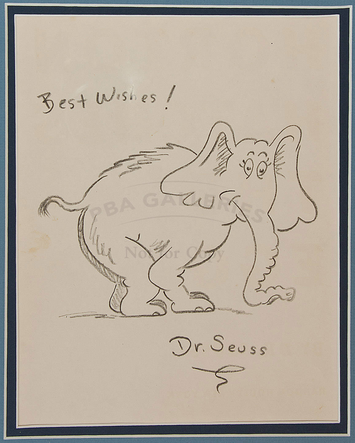 Original full body pencil drawing of the elephant Horton, inscribed ...